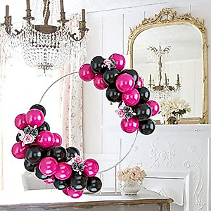 Balloons Black and Hot Pink, 50PCS Hot Pink Black Balloon Arch Kit, Hot Pink Latex Balloons For Birthday Decoration Wedding Baby Shower Engagement DIY Hula Hoop Balloons Arch Decoration Party Supplies