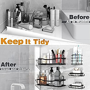 Monjuae Shower Caddy 5 Pack, Bathroom Organizer, Strong Adhesive Shower Shelves, No Drilling, Waterproof, Rustproof Shower Organizer for Inside Shower Rack, Shower Storage for Bathroom, Kitchen,Black