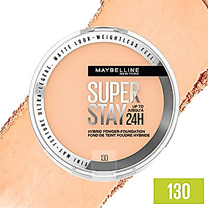 Maybelline Super Stay Up to 24HR Hybrid Powder-Foundation, Medium-to-Full Coverage Makeup, Matte Finish, 130, 1 Count