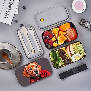 Gentleman-Like Dog Adult Lunch Box, Bento Box, With Cutlery Set Of 3, 2 Compartments, Rectangular, Lunch Box For Adults