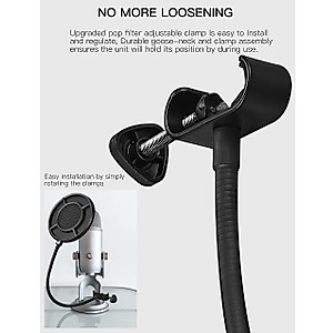 Mic Pop Filter, Professional Metallic Mic Pop Filter Mesh for Blue Yeti and Any Other Mic, ARISEN Dual Layered Microphone Pop Filter, Mic Filter with A Flexible 360° Gooseneck Clip Stabilizing Arm