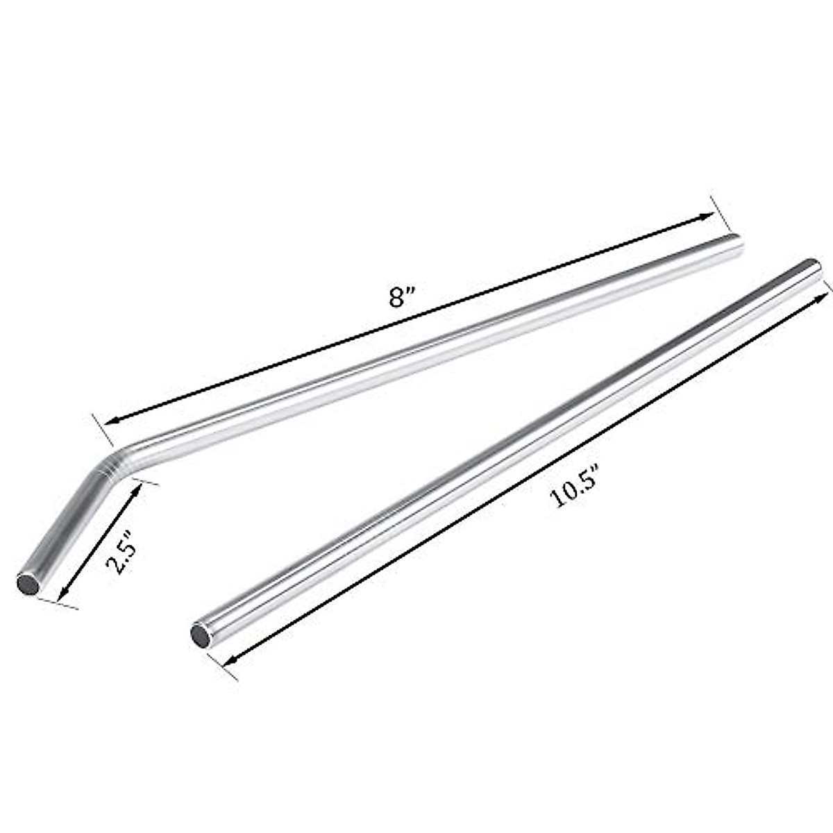 Kichwit Extra Long Stainless Steel Straws Set of 8, Reusable Wide Straws for Smoothies, 10.5 Inches Long, 5/16" Wide, Metal Drinking Straws, 2 Cleaning Brushes Included