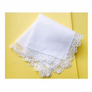 6/12 Pack of Ladies White Perfect Wedding Lace Cotton Handkerchiefs