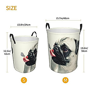 FeHuew Funny Chubby Pug Dog Collapsible Laundry Basket with Handle Waterproof Fabric Hamper Laundry Storage Baskets Organizer Large Bins for Dirty Clothes,toys,Bathroom