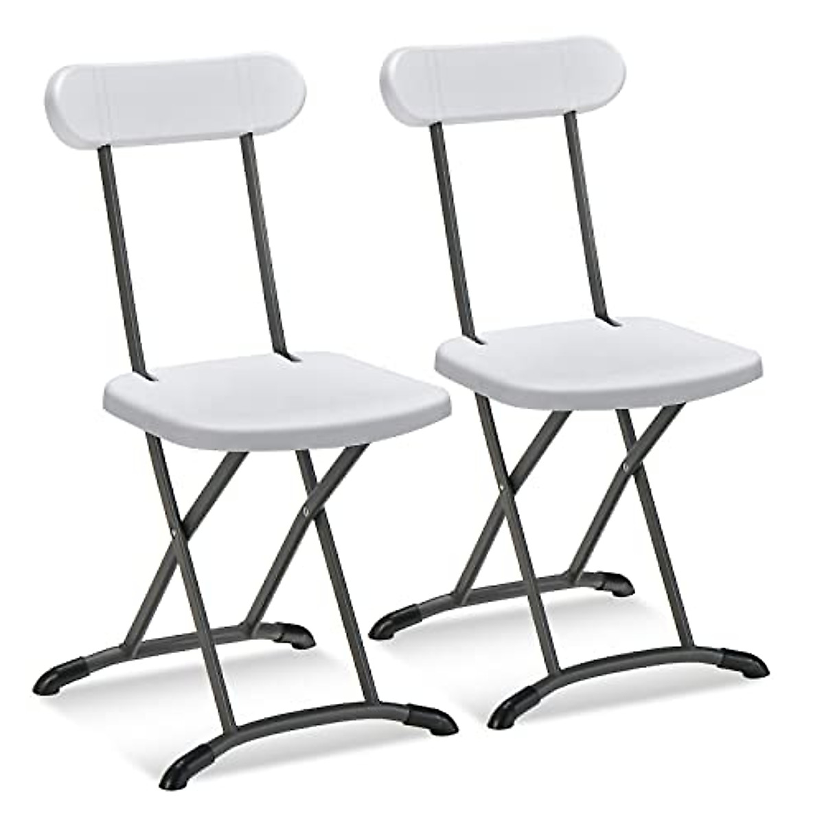 GYMAX Folding Chair, 400lbs Plastic Chairs Set with Steel Frame & Ergonomic Curved Back, Indoor & Outdoor Commercial Event Seat for Meeting, Wedding, Stackable Lightweight Folding Chairs (2, White)