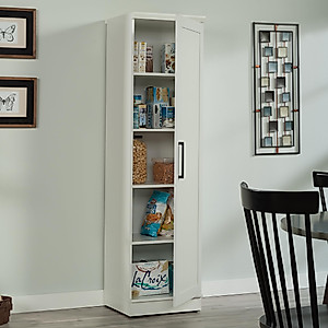 Sauder HomePlus Narrow Pantry Storage Cabinet Slim Single Door with Adjustable Shelves, Kitchen Laundry Bathroom Storage Cabinet, in Soft White
