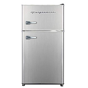 Frigidaire EFR341, 3.2 cu ft 2 Door Fridge and Freezer, Platinum Series, Stainless Steel, Double & Toshiba EM925A5A-BS Microwave Oven, 0.9 Cu Ft/900W, Black Stainless Steel