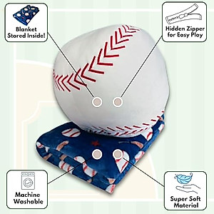 Blanket Buddies Stuffed Baseball with Blanket Inside: 3-in-1 Pillow, Blanket, and Friend - Lovable 14" Baseball Plush with 60" x 40" Detachable Cozy Baseball Blanket Inside! (Baseball)