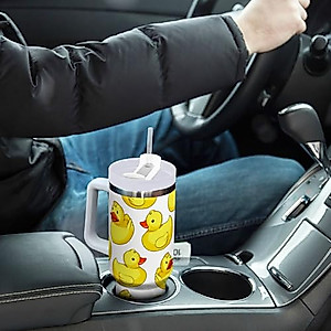 MCHIVER Cartoon Yellow Ducks 30 oz Tumbler with Handle and Straw Stainless Steel Vacuum Water Bottle Leak-proof Travel Coffee Mug Insulated Cup for Home Office Car