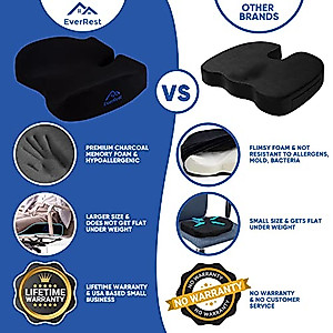 EVERREST Seat Cushion for Office Chair Plus Size - Firm Extra Wide Large Memory Foam Pillow for Tailbone, Coccyx, Sciatica, Back Pain Relief – Thick Pad for Long Hours Sitting, Gaming