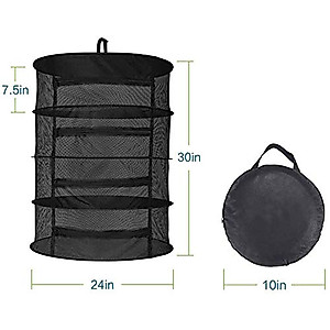 Herb Drying Rack Net Dryer 4 Layer 2ft Black W Zippers Mesh Hydroponics Mesh Collapsible Hanging Dryer Net Lights Carrying Case Indoor & Outdoor