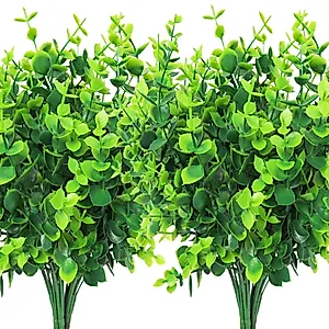 Artificial Boxwood (Pack of 8) UV Resistant Greenery Plants Plastic Hanging Plants Fake Stems Boxwood Shrubs for Home Farmhouse Garden Porch Office Wedding Indoor Outdoor Decor