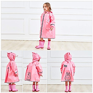 SSAWcasa Kids Rain Wear,3D Cartoon Children Toddler Raincoat Jacket Poncho for Boy Girl (M, Pink)