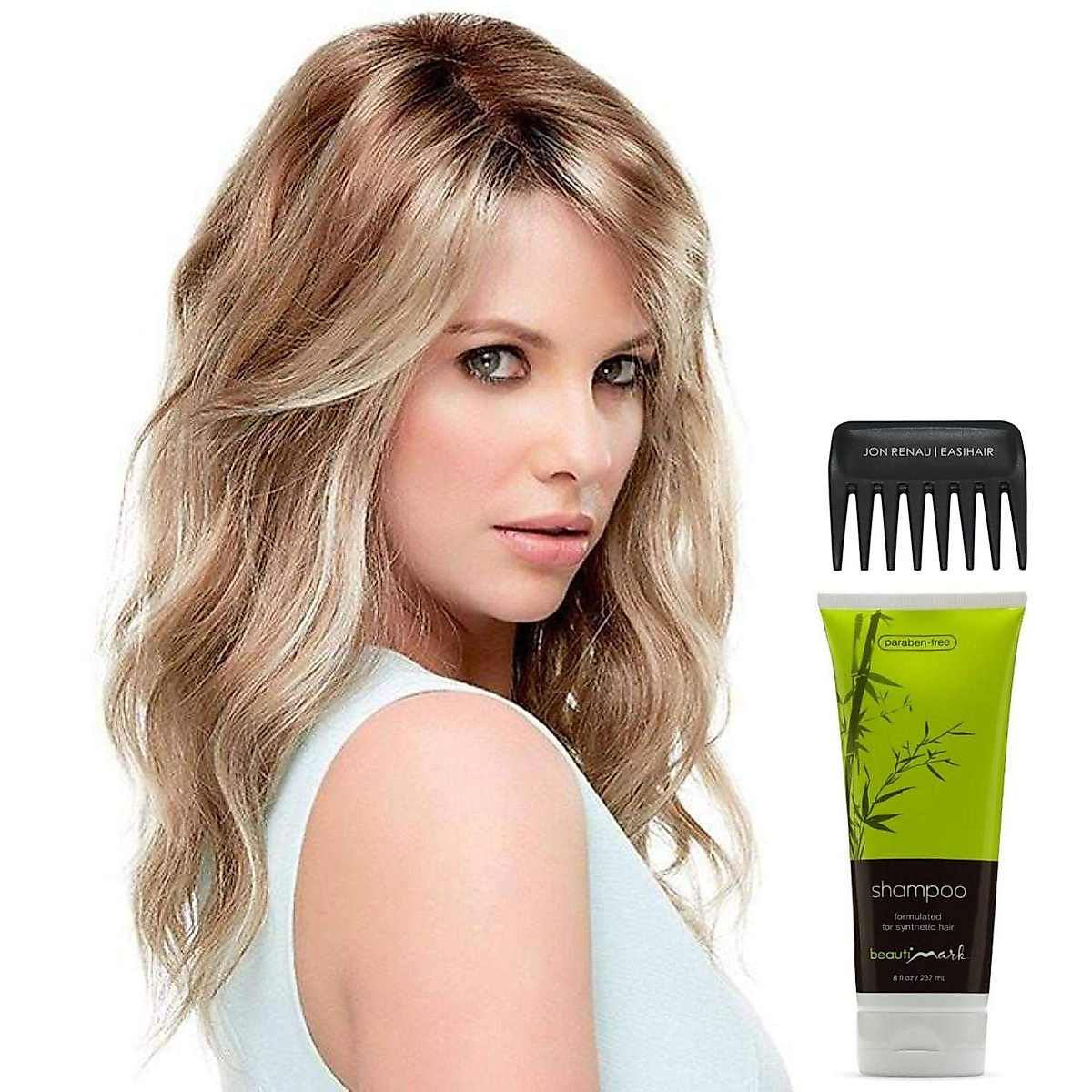 Bundle - 4 items: Rachel Wig by Jon Renau, Christy's Wigs Q & A Booklet, BeautiMark Synthetic Shampoo & Wide Tooth Comb - Color: 6F27