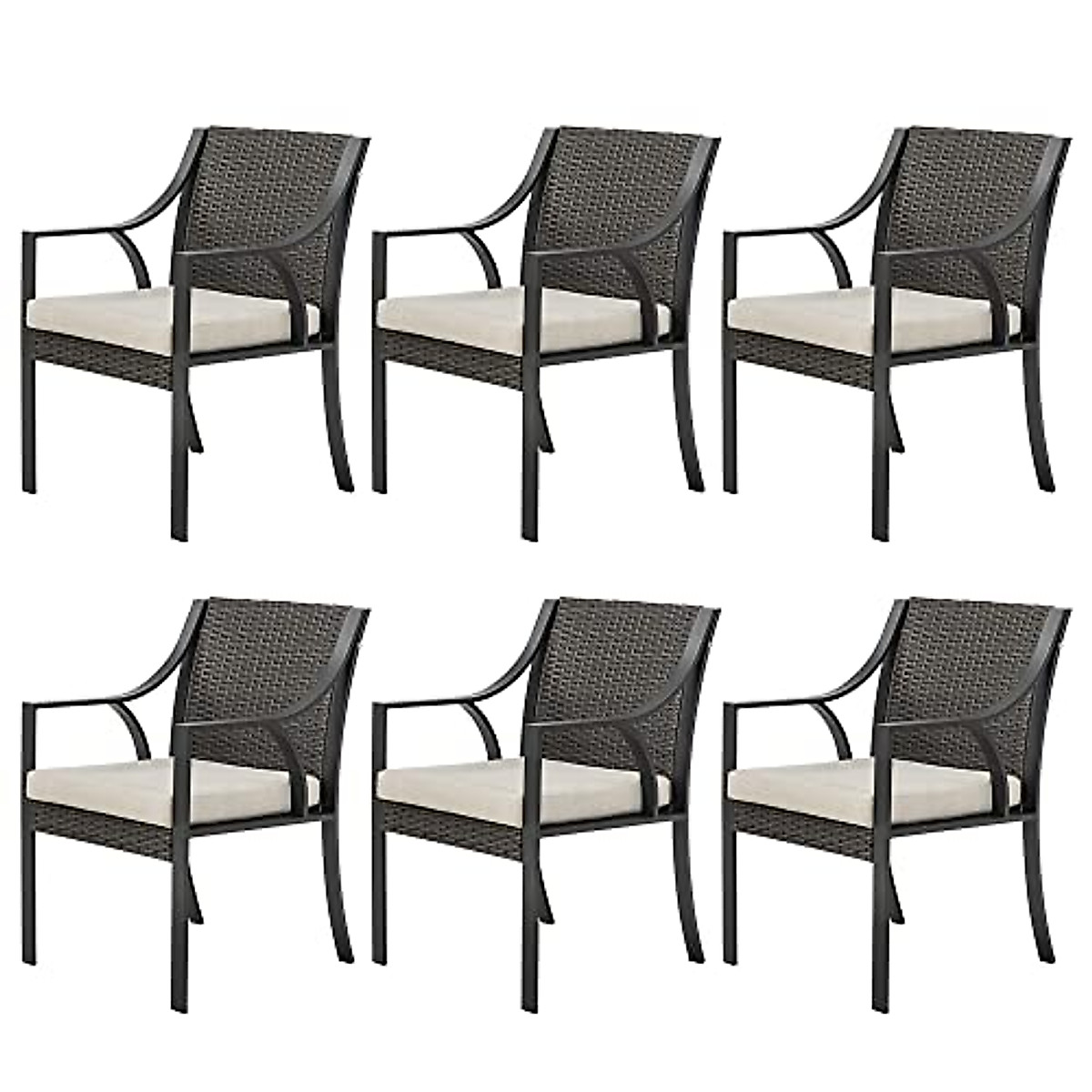 HAPPATIO Outdoor Wicker Chair,All-Weather Wicker Rattan Patio Dining Chair with Removable Cushions,Set of 6 for Outdoor Lawn Garden Backyard (Beige)