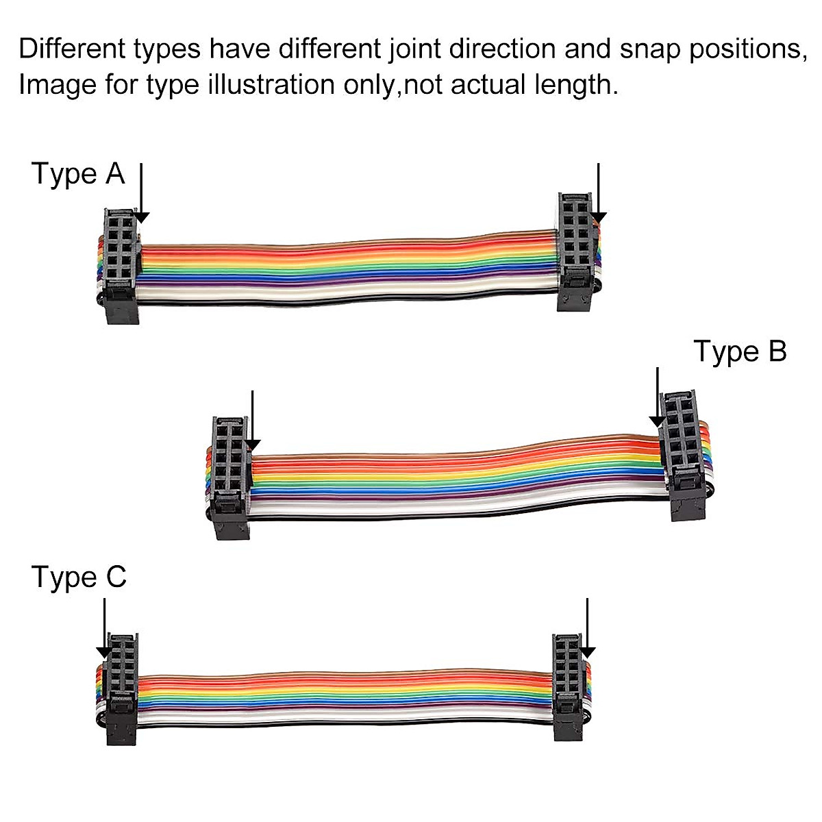 uxcell IDC Rainbow Wire Flat Ribbon Cable 20 Pins 128cm Length 2.54mm Pitch Type-C
