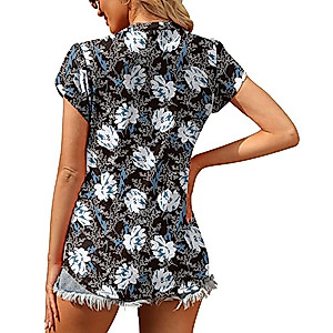 Tunic Tops for Women Loose Fit V Neck Lightweight Comfy Floral Blouses Shirts L