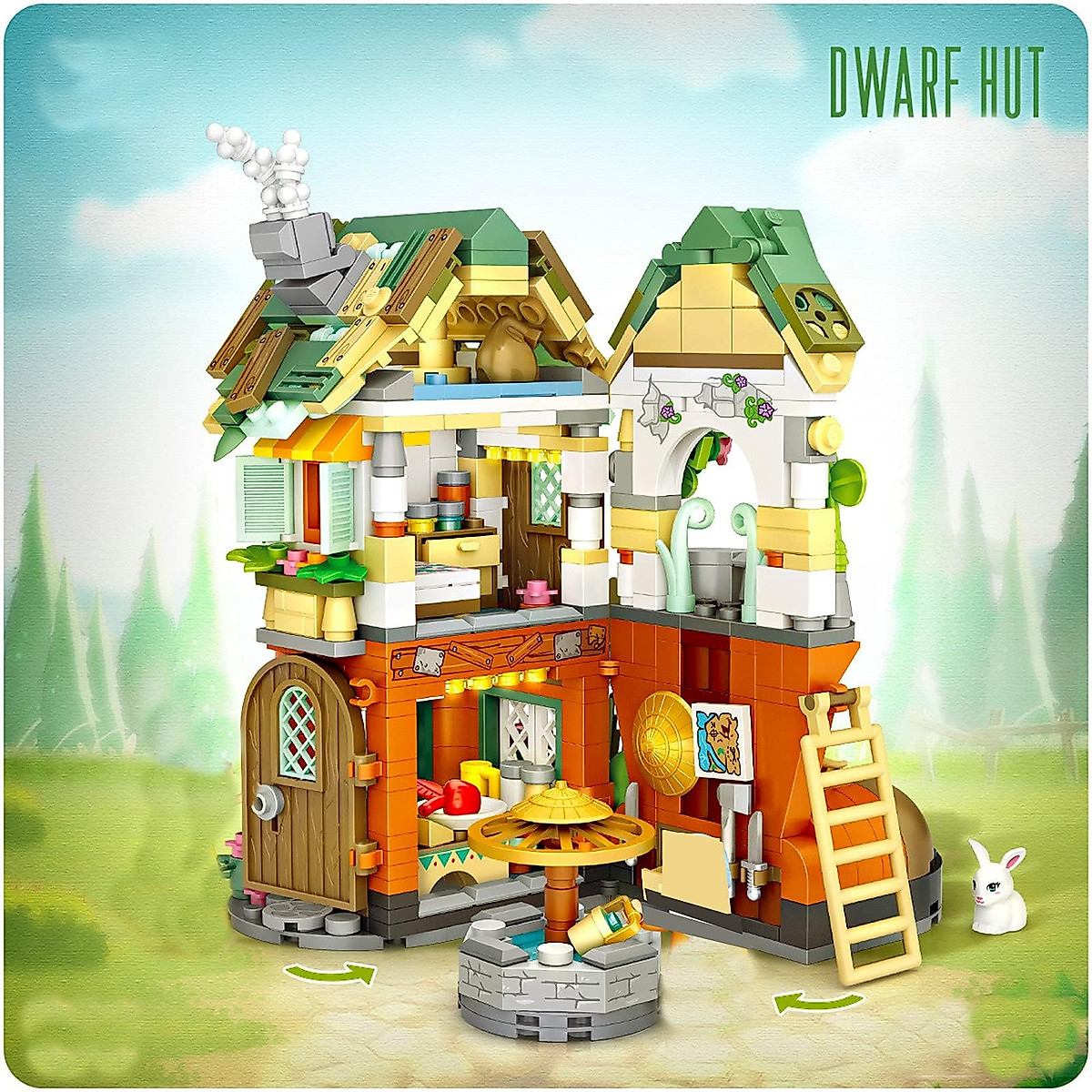 Seyaom Folding Fairy Tale Series House Building Sets, DIY Building Block Creative Construction Play Set,Forest Cabin/Dwarf Cabin Bricks Model Set, for Teens Boys Girls (Dwarf Cabin)