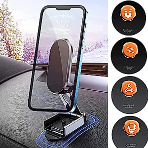 CHUANGJIA 2023 New Alloy Folding Magnetic Car Phone Holder,Magnetic 360° Car Phone Holder Stand Dashboard Folding Bracket,Multifunctional Magnetic Mobile Phone Bracket