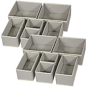 DIOMMELL 12 Pack Foldable Cloth Storage Box Closet Dresser Drawer Organizer Fabric Baskets Bins Containers Divider for Baby Clothes Underwear Bras Socks Lingerie Clothing,Grey 444