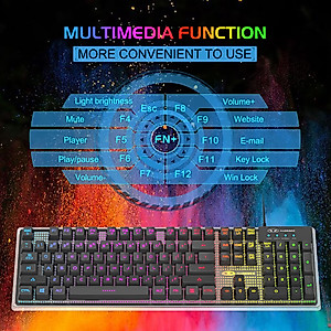 MageGee Gaming Keyboard, Rainbow Backlit LED Wired Gaming Keyboard with Clear Housing and Double-Shot Keycaps, K1 Waterproof Ergonomic 104 Keys Light Up Keyboard for PC Desktop Laptop, Black