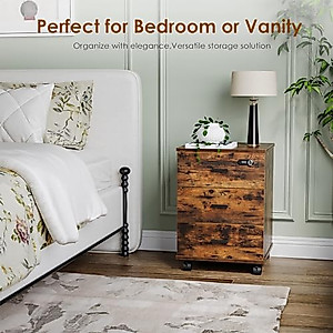 Soohow 3 Mobile Smart Lock Small Rolling Desk Unit Storage Drawers Black Filing Cabinet for Home Office Business, Brown