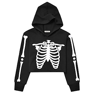Perfashion Glow in the Dark Girls Skeleton Hoodie Kids Long Sleeve Halloween sparkly Skull Clothes Black 6T 7T