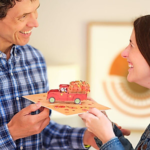Lovepop Disney's Thanksgiving Pop-Up Card for Her and Him - 3D Holiday Greeting Cards for Boys, Girls, Men, Women - Mickey Mouse Harvest Truck 5" x 7" Pumpkin - Blank Note Card & Envelope Included