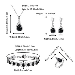 BriLove Sparkling Teardrop Cubic Zirconia Pendant Necklace Dangle Earrings Tennis Bracelet Adjustable Ring Set Gift for Wedding/Anniversary/Birthday/Christmas Black Silver-Tone