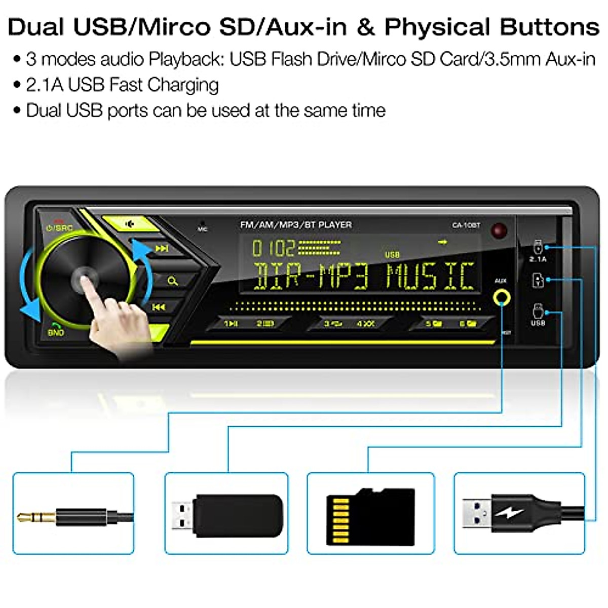 Bluetooth Car Stereo Marine Radio: Single Din LCD Display Audio - Multimedia MP3 Player with FM/AM Radio | Dual USB/SD Card/AUX-in | 2.1A Quick Charge | APP Control | IR Remote