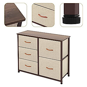 AZL1 Life Concept Storage Dresser Furniture Unit-Large Standing Organizer Chest for Bedroom, Office, Living Room, and Closet-5 Drawer Removable Fabric Bins, Beige
