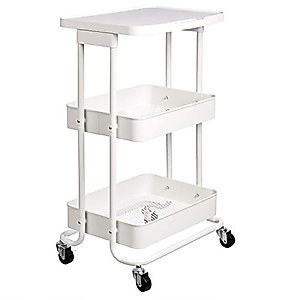 Amazon Basics 2-Tier Metal Kitchen/Utility Cart with Shelf, White