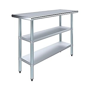 48" Long X 18" Deep Stainless Steel Work Table with 2 Shelves | Metal Food Prep Station | Commercial & Residential NSF Utility Table