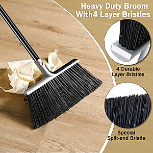 Roshtia 8 Pcs Heavy Duty Broom Set 58 Inch Outdoor Indoor Broom Commercial Stiff Broom with Long Handle Angle Broom Garage Broom Concrete Broom Outside Broom Outdoor Brooms for Sweeping Patio (Gray)