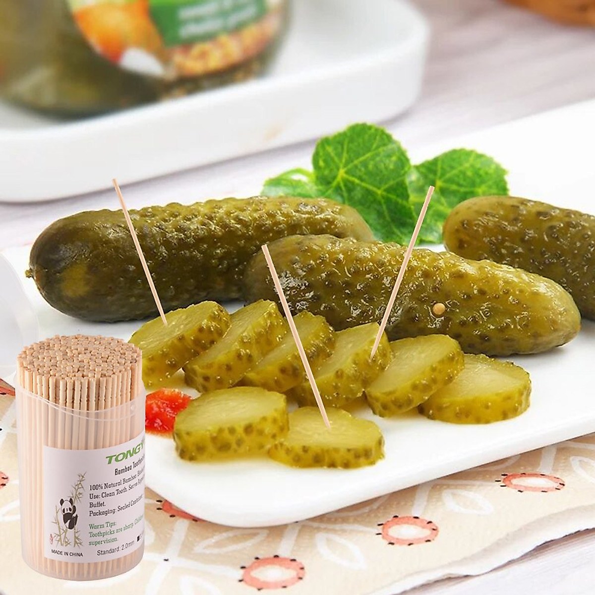 340 PCS Bamboo Toothpicks 3.5 inch, Ornate Kokeshi Style Tooth Picks, Round Toothpicks wood, Long/Large Wooden Toothpicks, Small Skewers for Appetizer, Cocktail Olives, Cupcake Toppers, Cake Testing.