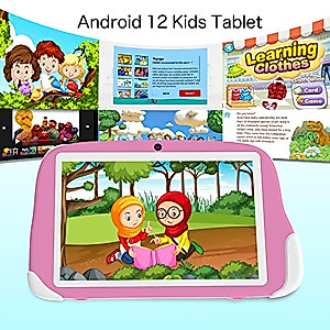 BYANDBY Kids Tablet 8 inch, Android 12 Tablet for Kids, 1280×800 HD Touch Screen, 2+32GB, 512GB Expand Tablet PC, Games, Wi-Fi, Dual Camera, Gift for Girls(Pink
