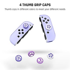 GLDRAM Case for Nintendo Switch OLED Model 2021 with Screen Protector and 4 PCS Thumb Caps, Protective Hard Cover for Switch OLED Console & JoyCon - Ultra-Slim & Flip Shell (Purple)