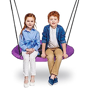 HomGarden Saucer Tree Swing Purple Set 40" Waterproof Round Outdoor Nest Spinner Web Tree Swing 800 lbs Weight Capacity Durable Steel Frame w/Adjustable Nylon Ropes Kids, Teens Adults
