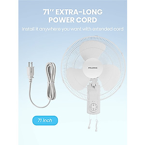 PELONIS 16’’ Wall Mount Fan with 3 Speed Settings Oscillating Household Wall Mounted Fan with Adjustable Tilt High Velocity for Garage Patios Bedroom, 2 Packs White