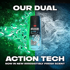 AXE Dual Action Body Spray Deodorant for Long Lasting Odor Protection Cool Ocean All Day Fresh Scent Mens Deodorant Formulated Without Aluminum 4 oz 4 count