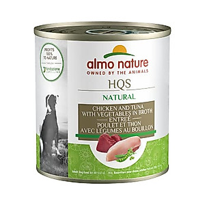 almo nature HQS Natural Chicken and Tuna Entree with Vegetables in Broth, Gluten Free, Additive Free, Adult Dog Canned Wet Food, Shredded 12 x 280g/9.87 oz