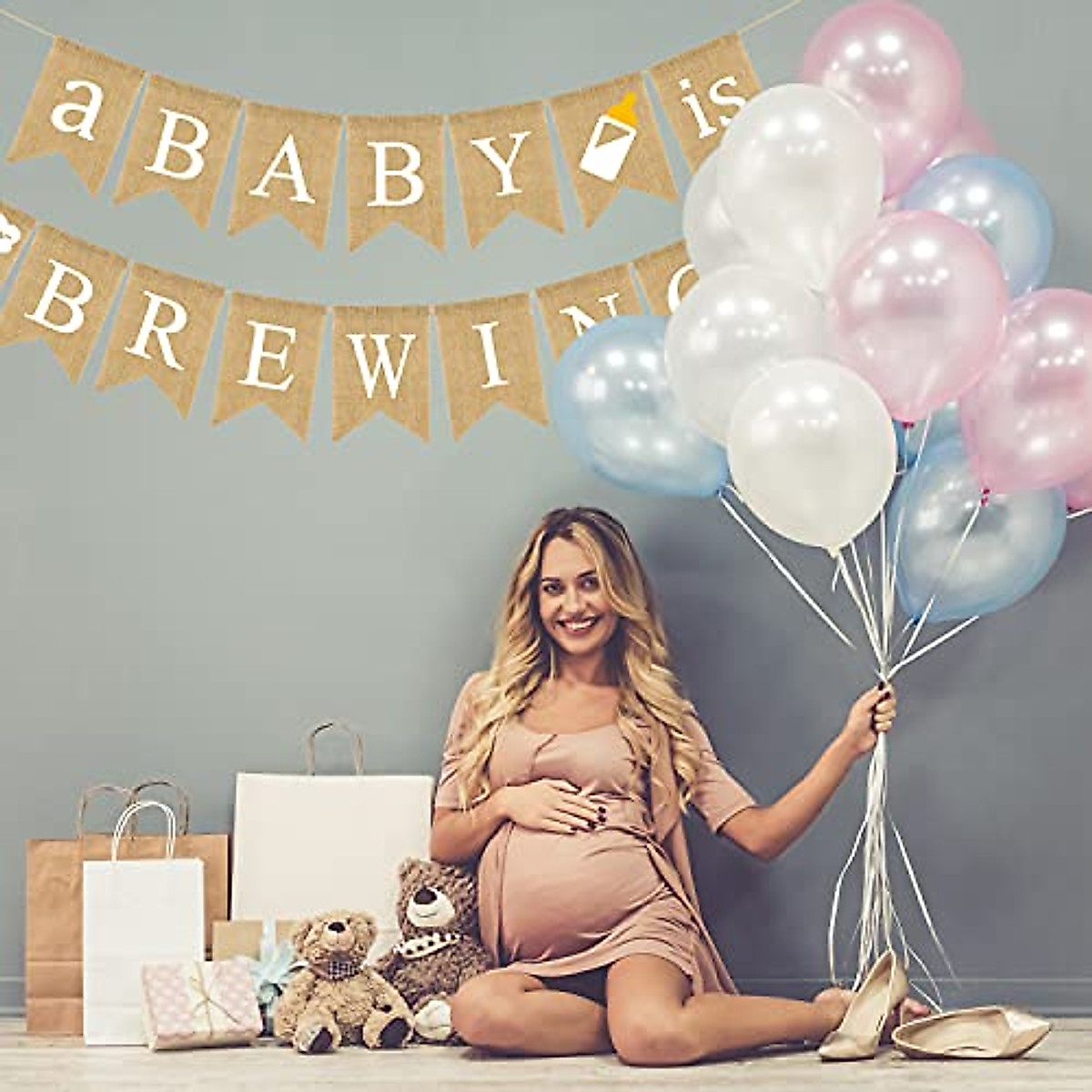 Doumeny Jute Burlap A Baby is Brewing Banner Baby Shower Decorations Banner Gender Reveal Bunting Garland Baby Bottle Burlap Bunting Oh Baby Garland Welcome Baby Banner Beer Mug Diaper Party Supplies