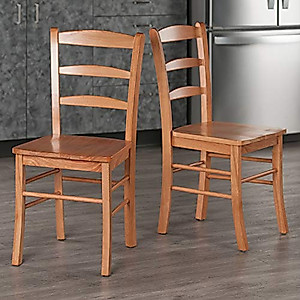 Contemporary Home Living Set of 2 Light Oak Beige Dining Chairs with Ladder Backrest, 34.50