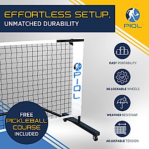 PIQL Portable Pickleball Net System with Wheels - Outdoor Indoor Regulation Size Pickleball Net Set for Driveway, Backyards with Carrying Bag and Metal Frame, Easy Assembly Official Court Size, 22 Ft