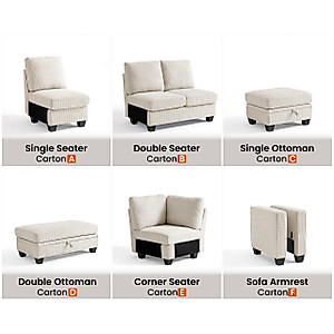 CHIC HOUSE Middle Module for Modular Couch, Corduroy Customizable Chaise, Storage Ottoman for Sectional Sofa, Armrest, Single/Double Seater