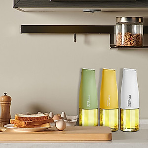 RASIEYA 3 Pack Glass Olive Oil Dispenser Bottle for Kitchen, Auto Flip 17 OZ Oil and Vinegar Dispenser Set-Three Color