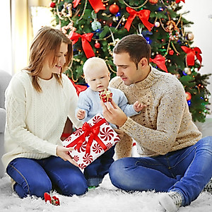 JarThenaAMCS 12 Sheets Christmas Wrapping Paper -Not Roll- Red White Gift Wrap Paper Candy Cane Stripe Folded Flat Craft Paper for Xmas Winter Party Packaging, 27.6 x 19.7 Inch