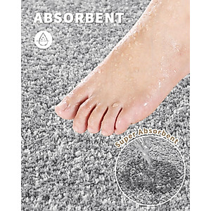 Yimobra Bathroom Rugs Mat, Extra Soft Comfortable Bath Rugs, Non-Slip, Water Absorbent and Thick Bathroom Floor Mats, Machine Washine, Shaggy Rugs for Shower Bathtubs, 24" x 17", Grey&White