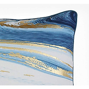 Thro by Marlo Lorenz Dragonfly Kia Marble Raised Foil Pillow, 1 Count (Pack of 1), Gold, Blue