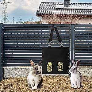 Rabbit Hay Feeder, Rabbit Hay Bag for Rabbit, Guinea Pig Hay Bag Rabbit Feeder Bag, Large Capacity 600D Oxford Cloth Fabric Hanging Hay Feeder Bag for Small Animals (Black)